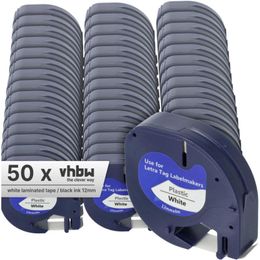 50x Schriftband-Kassette Plastik kompatibel mit Dymo LetraTag LT-100H, LT-100T, QX50, xr Etiketten-Drucker 12mm Schwarz auf Weiß - vhbw
