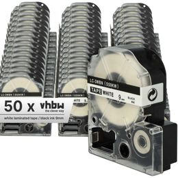 vhbw - 50x Schriftband-Kassette kompatibel mit Epson LabelWorks LW-1000P, LW-600P, LW-500, LW-300, LW-400 Etiketten-Drucker 9mm Schwarz auf Weiß