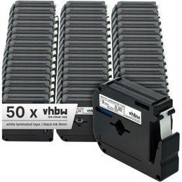 50x Schriftband-Kassette kompatibel mit Brother P-Touch 70SR, 80SCCP, BB4, H100, H110, M95, 80, 85, 90 Etiketten-Drucker 9mm Schwarz auf Weiß - vhbw