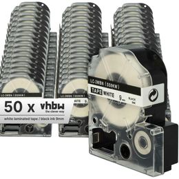 vhbw - 50x Schriftband-Kassette Ersatz für KingJim SS9KW für Etiketten-Drucker 9mm Schwarz auf Weiß