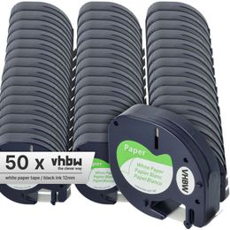vhbw - 50x Schriftband-Kassette kompatibel mit Dymo LetraTag LT-100H, LT-100T, QX50, xr Etiketten-Drucker 12mm Schwarz auf Weiß