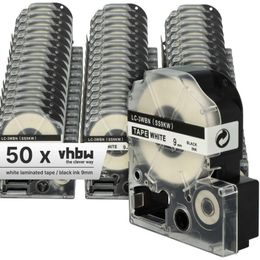 50x Schriftband-Kassette kompatibel mit Epson LabelWorks LW-700, LW-900P, OK500P, OK720, OK200, OK300 Etiketten-Drucker 9mm Schwarz auf Weiß - vhbw