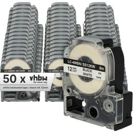 50x Schriftband-Kassette kompatibel mit Epson LabelWorks LW-1000P, LW-600P, LW-500, LW-300, LW-400 Etiketten-Drucker 12mm Schwarz auf Weiß - vhbw