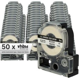 50x Schriftband-Kassette kompatibel mit Epson LabelWorks LW-700, LW-900P, OK500P, OK720, OK200, OK300 Etiketten-Drucker 12mm Schwarz auf Weiß - vhbw