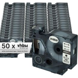 vhbw - 50x Schriftband-Kassette kompatibel mit Dymo LabelMaker pc, PC2 Etiketten-Drucker 9mm Schwarz auf Weiß