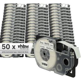 50x Schriftband-Kassette kompatibel mit Casio KL-130, KL-200, KL-2000, KL-120, KL-100E, KL-1500, CW-L300 Etiketten-Drucker 9mm Schwarz auf Weiß - vhbw