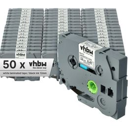 vhbw 50x Schriftband-Kassette kompatibel mit Brother PT D400, D400VP, D450, D210, D210VP, D215e, D210BK Etiketten-Drucker 12mm Schwarz auf Weiß
