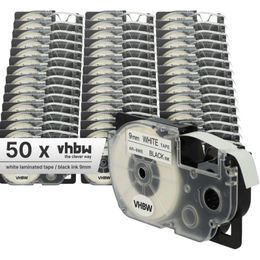 50x Schriftband-Kassette kompatibel mit Casio KL-HD1, KL-P1000 Etiketten-Drucker 9mm Schwarz auf Weiß - vhbw