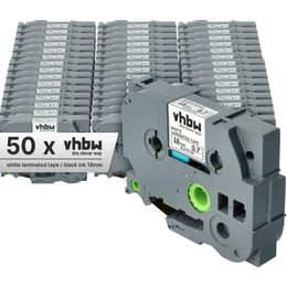 vhbw - 50x Schriftband-Kassette kompatibel mit Brother pt 2480, 300-Serie, 310, 2500 pc, 2730 vp, 300 sp Etiketten-Drucker 18mm Schwarz auf Weiß