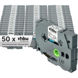 vhbw 50x Schriftband-Kassette kompatibel mit Brother PT 1000-Serie, 1010, 1080, 1090, 1200, 1200P, 1000-Serie Etiketten-Drucker 9mm Schwarz auf Weiß