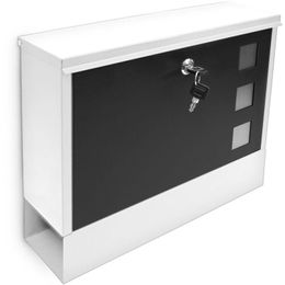 Briefkasten mit Zeitungfach, hbt: 30 x 36 x 10 cm, Metall, mit 2 Schlüsseln, moderner Postkasten, weiß/schwarz - Relaxdays
