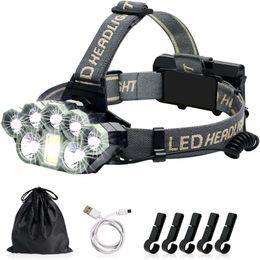 Leistungsstarke wiederaufladbare Stirnlampe, superhelle 18000 Lumen 8 led USB-Stirnlampe, wasserdichte Stirnlampe für Camping, Angeln, Höhle, Joggen