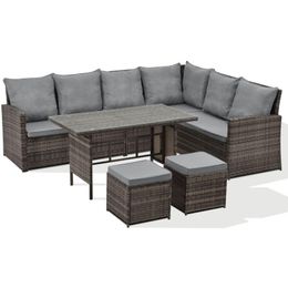 Monroe Garten-Lounge Set Polyrattan Lounge-Möbel Sitzgruppe Braun - SVITA