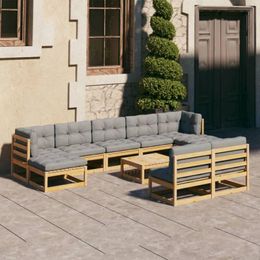 10-tlg. Garten-Lounge-Set,Gartenmöbel-Set mit Kissen Kiefer Massivholz vidaXL