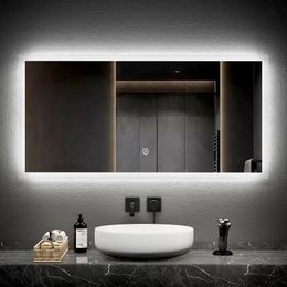 Emke - Badspiegel mit Beleuchtung led Wandspiegel Badezimmerspiegel, 120x60cm, Kaltweißes Licht, Touchschalter