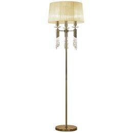 Inspired Mantra Tiffany Stehlampe 3+3 Licht E27+G9, antikes Messing mit cremefarbenem Schirm und klarem Kristall