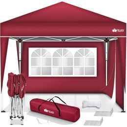 tillvex - Pavillon 3x3m wasserdicht Rot - mit 2 Seitenteilen Pop-Up Faltpavillon höhenverstellbar Gartenzelt uv Schutz 50+ Partyzelt mit Tasche für