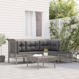 MAISONCHIC - 5-tlg. Garten-Lounge-Set Gartenmöbel-Set Terrassen-Sitzgruppe mit Kissen Grau Poly Rattan ZDEH77772