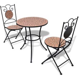 Bonnevie - 3-tlg. Gartenmöbel Set Bistro-Set - Esstisch mit 2 Stühlen Keramik Terrakotta BV809219