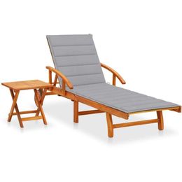 Sonnenliege,Liegestuhl,Gartenliege mit Tisch und Auflage Akazie Massivholz VEIN771302 MAISONCHIC
