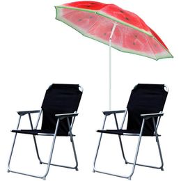 Mojawo - 2x Campingstuhl schwarz + Sonnenschirm Ø180cm Melone-2xMPO2600S+MMC2059-Melone