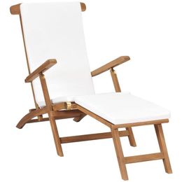 Bonnevie - Sonnenliege Gartenliege Liegestuhl - mit Auflage Cremeweiß Massivholz Teak BV396000