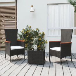 Bonnevie - 3-tlg. Garten-Lounge-Set,Gartenmöbel-Set Schwarz Poly Rattan & Stahl vidaXL