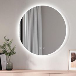 Badspiegel mit Beleuchtung ф80cm Badspiegel Rund Wandspiegel Badezimmerspiegel mit Touch + 3 Lichtfarbe (Stil 3) - Emke