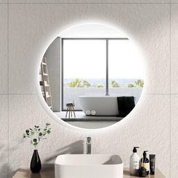 Badspiegel mit Beleuchtung Badezimmerspiegel Wandspiegel, Stil 3, ф80cm, Runder Spiegel mit Touch, 3 Lichtfarben Dimmbar - Emke