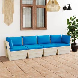Garten-Palettensofa 4-Sitzer mit Kissen Fichtenholz Vidaxl Blau