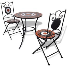Bonnevie - 3-tlg. Gartenmöbel Set Bistro-Set - Esstisch mit 2 Stühlen Keramikfliese Terrakotta/Weiß BV180315