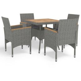 5-tlg. Gartenmöbel Set Sitzgruppe Garten mit Tisch und Stühlen - Grau Poly Rattan und Akazienholz BV979105 Bonnevie
