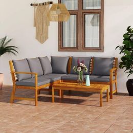 4-tlg. Garten-Lounge-Set mit Auflagen Massivholz Akazie Vidaxl Grau