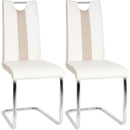 2 tlg Esszimmerstühle Set Freischwinger Stühle Schwingstuhl Hochlehner Esszimmer[Weiß und Beige]