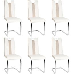 Skecten - 6 er-set Esszimmerstühle Set Freischwinger Stühle Schwingstuhl Hochlehner Esszimmer Kunstleder [Weiß und Beige]