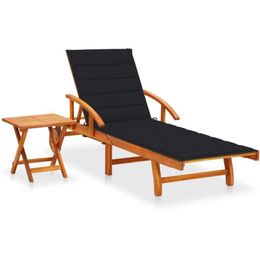 Bonnevie - Sonnenliege,Liegestuhl,Relaxliege mit Tisch und Auflage Akazie Massivholz NCEIN66002
