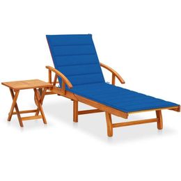Bonnevie - Sonnenliege,Liegestuhl,Relaxliege mit Tisch und Auflage Akazie Massivholz NCEIN56316