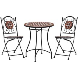 Bonnevie - 3-tlg. Gartenmöbel Set Bistro-Set - Esstisch mit 2 Stühlen Mosaik Keramik Terrakotta BV803783