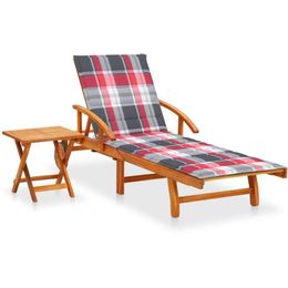 Bonnevie - Sonnenliege,Liegestuhl,Relaxliege mit Tisch und Auflage Akazie Massivholz NCEIN56416