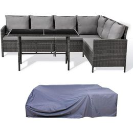 Madison Essgruppe Set Abdeckhaube Ecksofa Rattan-Lounge Gartenlounge-Set Sofa Garnitur Grau - SVITA