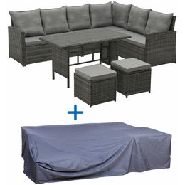 SVITA MONROE Garten-Lounge Set Abdeckhaube Outdoor Rattanlounge Essgruppe Polyrattan Lounge-Möbel Sitzgruppe Grau