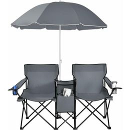 Doppelsitzer Campingstuhl, aus Oxford-Stoff & Stahl, mit Sonnenschirm & Tragetasche, Klappstuhl für Paare, mit Getränkehalter & Eisbeutel, Tragbarer