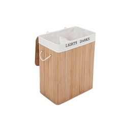100L (62,5 x 52 x 32 cm) BAMBOO BAMBOO SŁUKONEJ Wäschebox mit 2 Wäschekorbfächern mit herausnehmbarem Wäschesack., Bambus, natur, LCB64Y