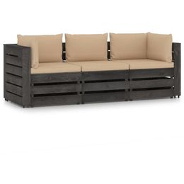 3-Sitzer Outdoor-Sofa,Gartensofa mit Kissen Grau Imprägniertes Kiefernholz vidaXL