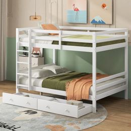 Etagenbett für Kinder mit Schubladen, Stauraum und hohem Geländer, weiß, 140 x 200 cm