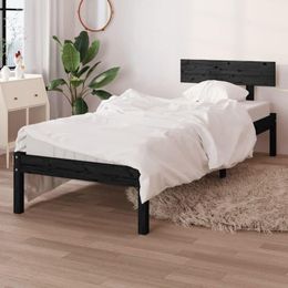 MAISONCHIC Massivholzbett Einzelbett Bett für Schlafzimmer Schwarz Kiefer 90x200 cm DE16646