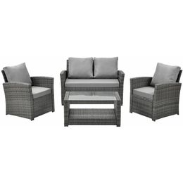 Roma Polyrattan Set Sitzgruppe Lounge Tisch Garnitur Gartenmöbel Grau - SVITA