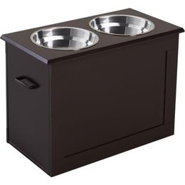 Hunde Fressnapf mit Staumraum 2 Näpfen Futterstation Edelstahlnapf Katzenapf Edelstahl Espresso 60 x 30 x 41 cm - PawHut