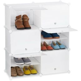 Schuhschrank, moderner Steckschrank, mit Türen, HxBxT: 95 x 85 x 31,5 cm, 12 Fächer, aus Kunststoff, weiß - Relaxdays