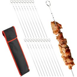 Relaxdays - Grillspieße Edelstahl, 20er Set Schaschlik-Spieße, mit Tasche, Fleisch & Gemüse, 39 cm, Metallspieße, silber